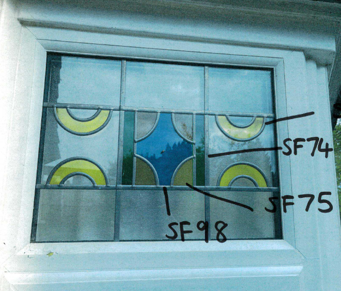 Externally glazed coloured top light, the glass could be removed from the outside creating a ...